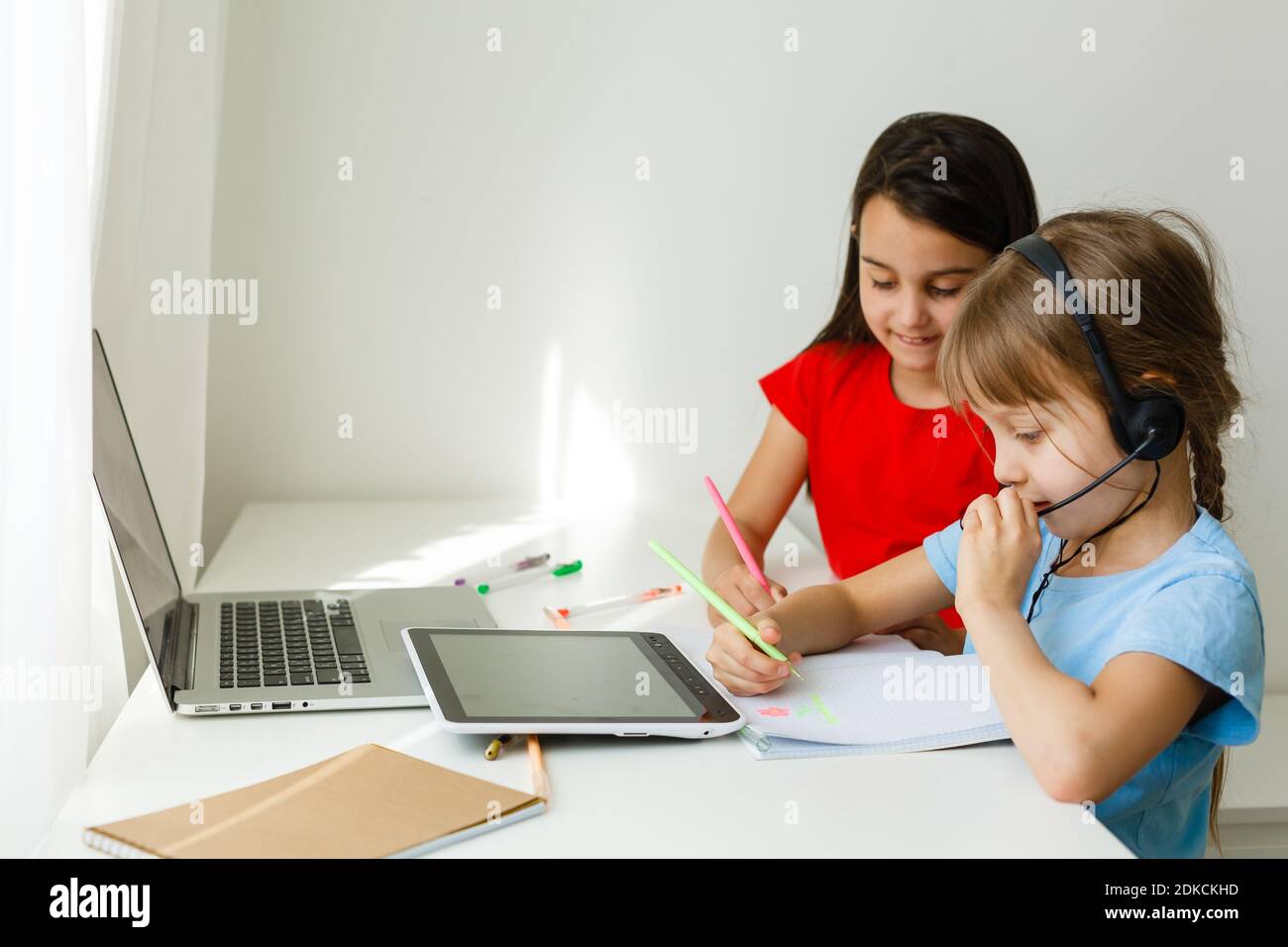 Learning from home, Home school kid concept. Little children study ...