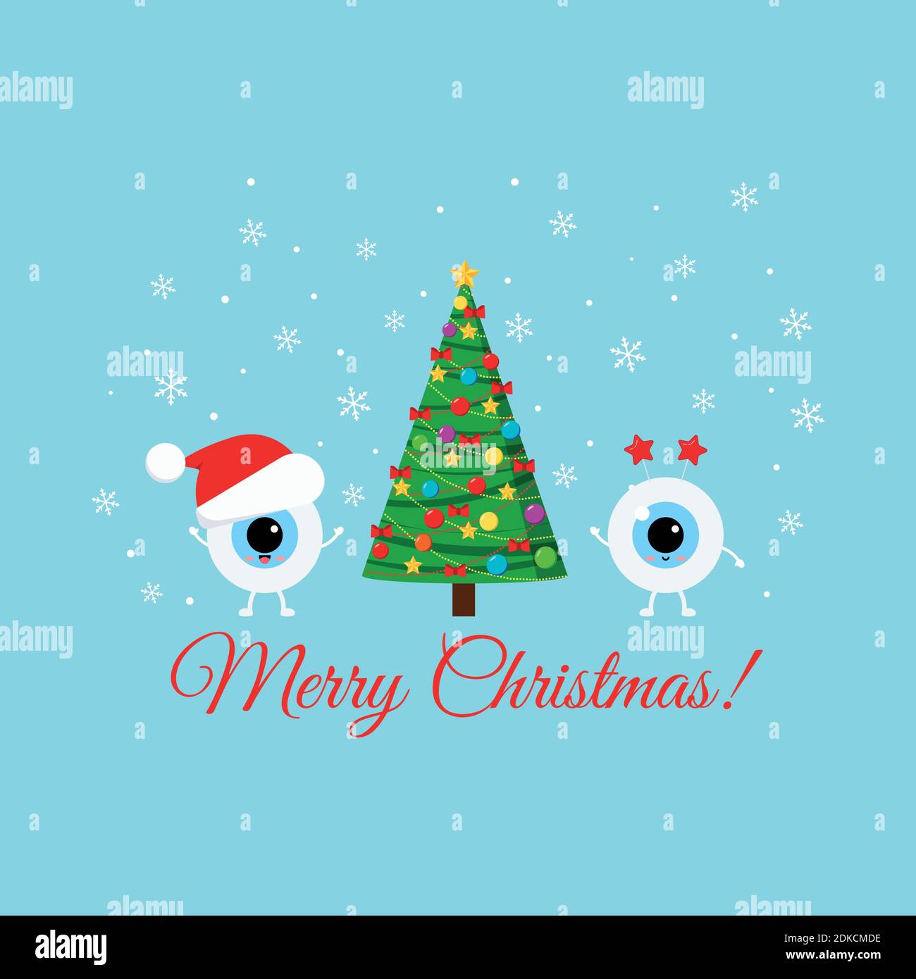 Cute eye with christmas tree on ophthalmology greeting card Stock ...
