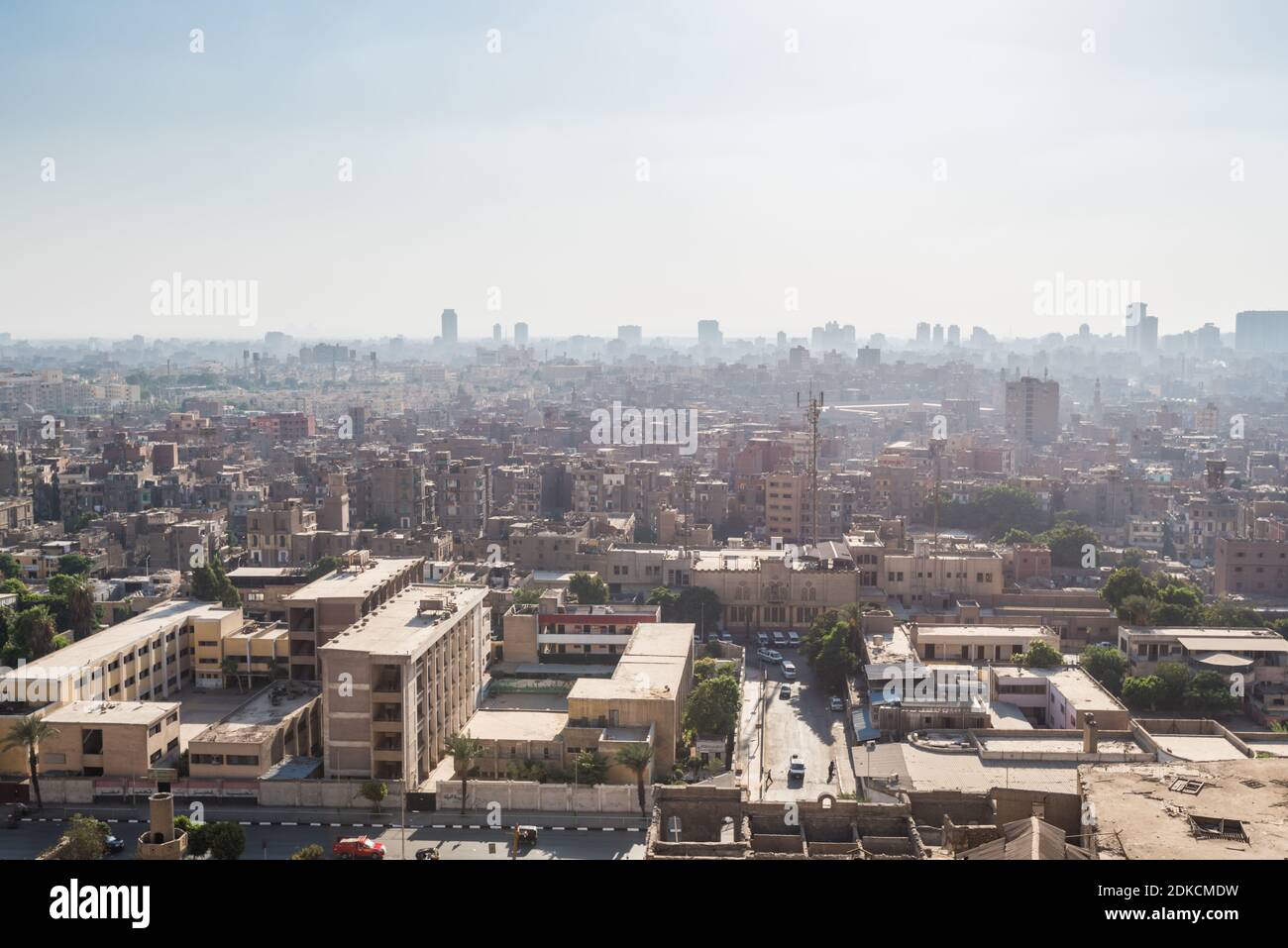 Aerial view of Cairo of crowded buildings with dust sky from Saladin ...