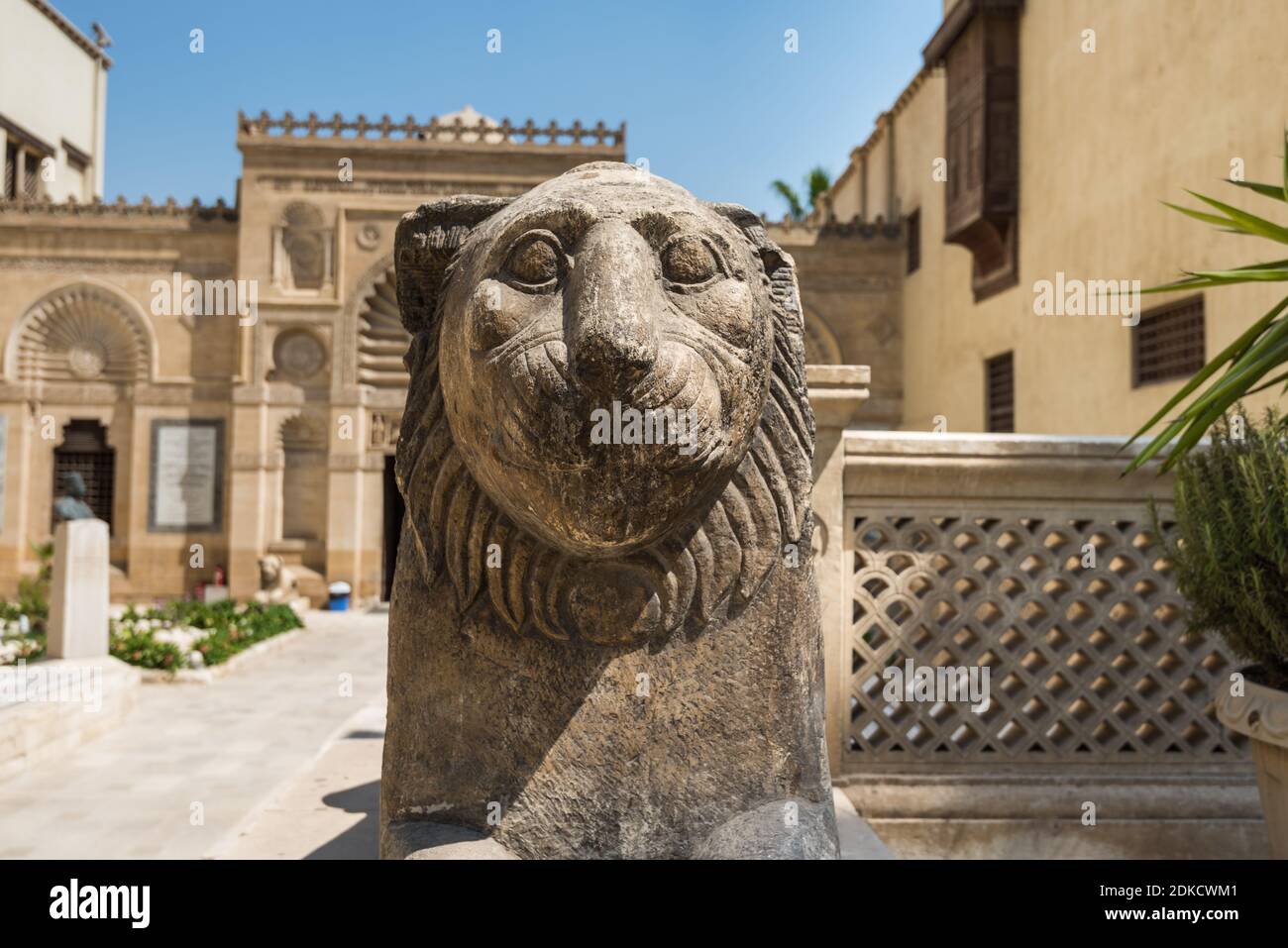 Lion statue in front of Coptic Museum in Cairo, Egypt with the largest ...