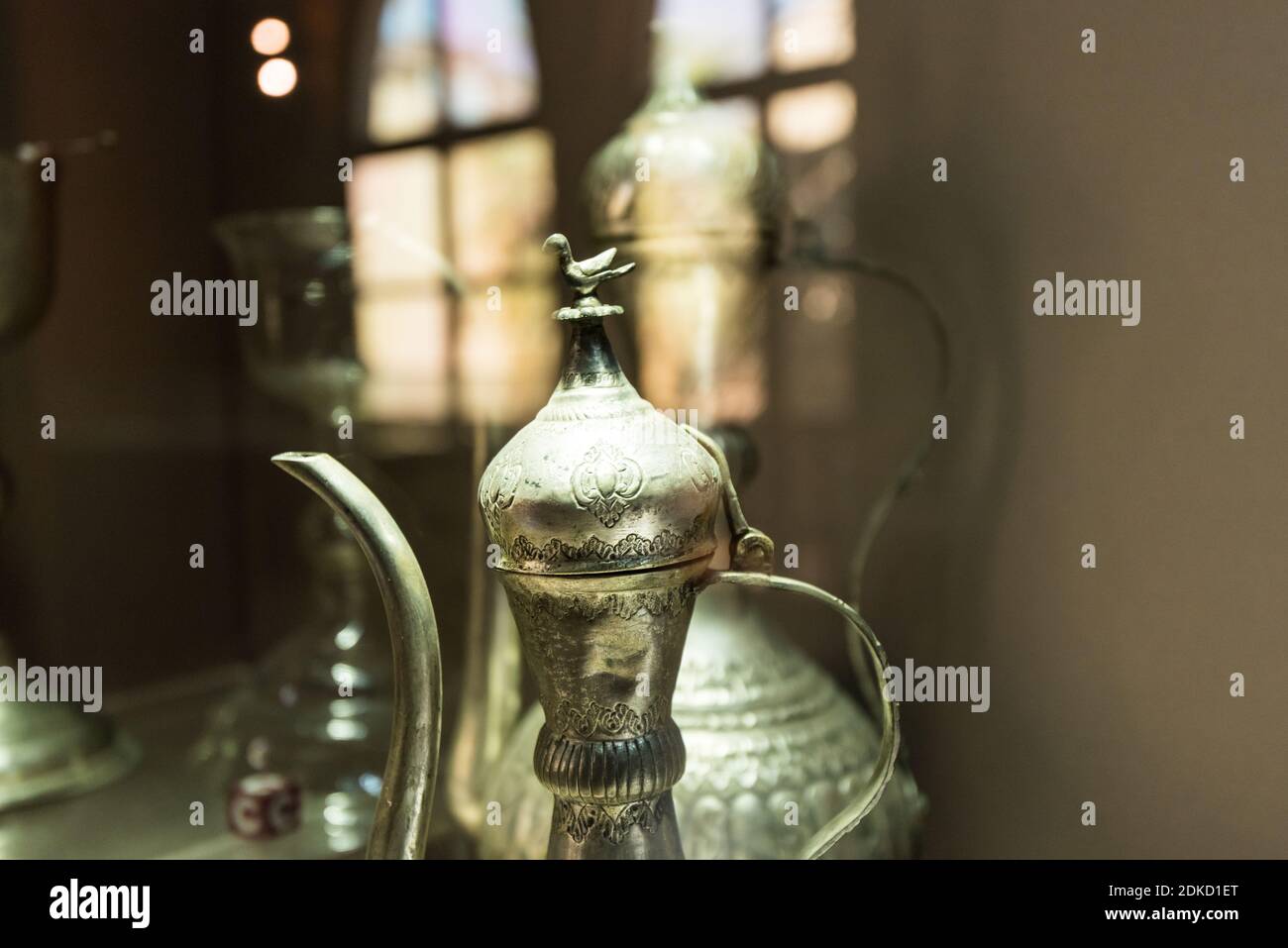 Coptic artifacts of silver Egyptian teapot in the museum in Cairo ...