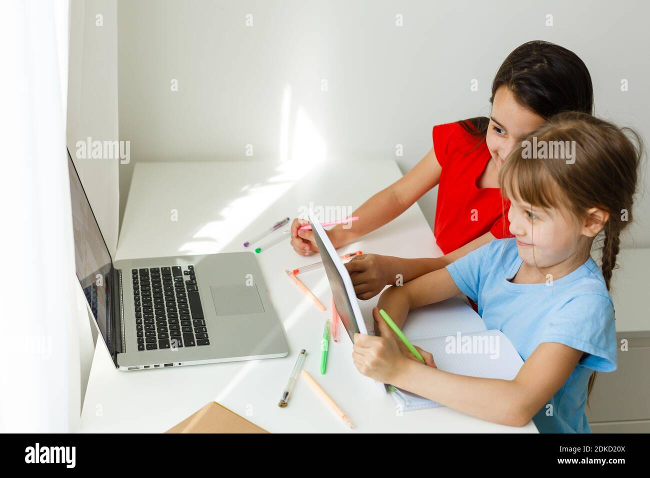 Learning from home, Home school kid concept. Little children study ...