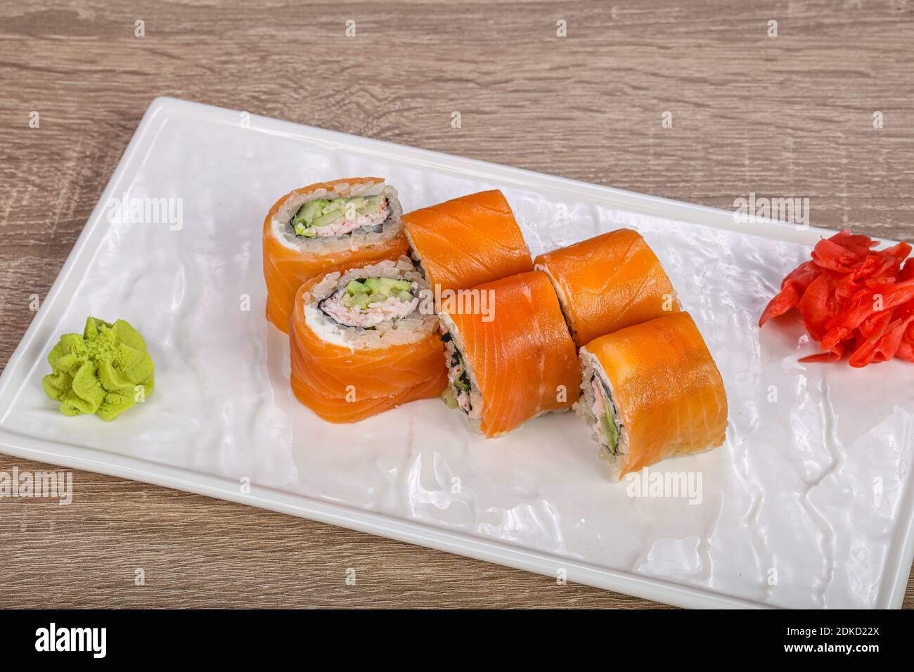 Japanese traditional roll with salmon and rice Stock Photo - Alamy
