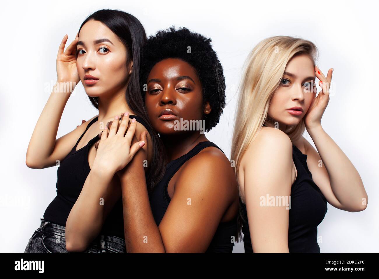diverse multi nation girls group, teenage friends company cheerful ...