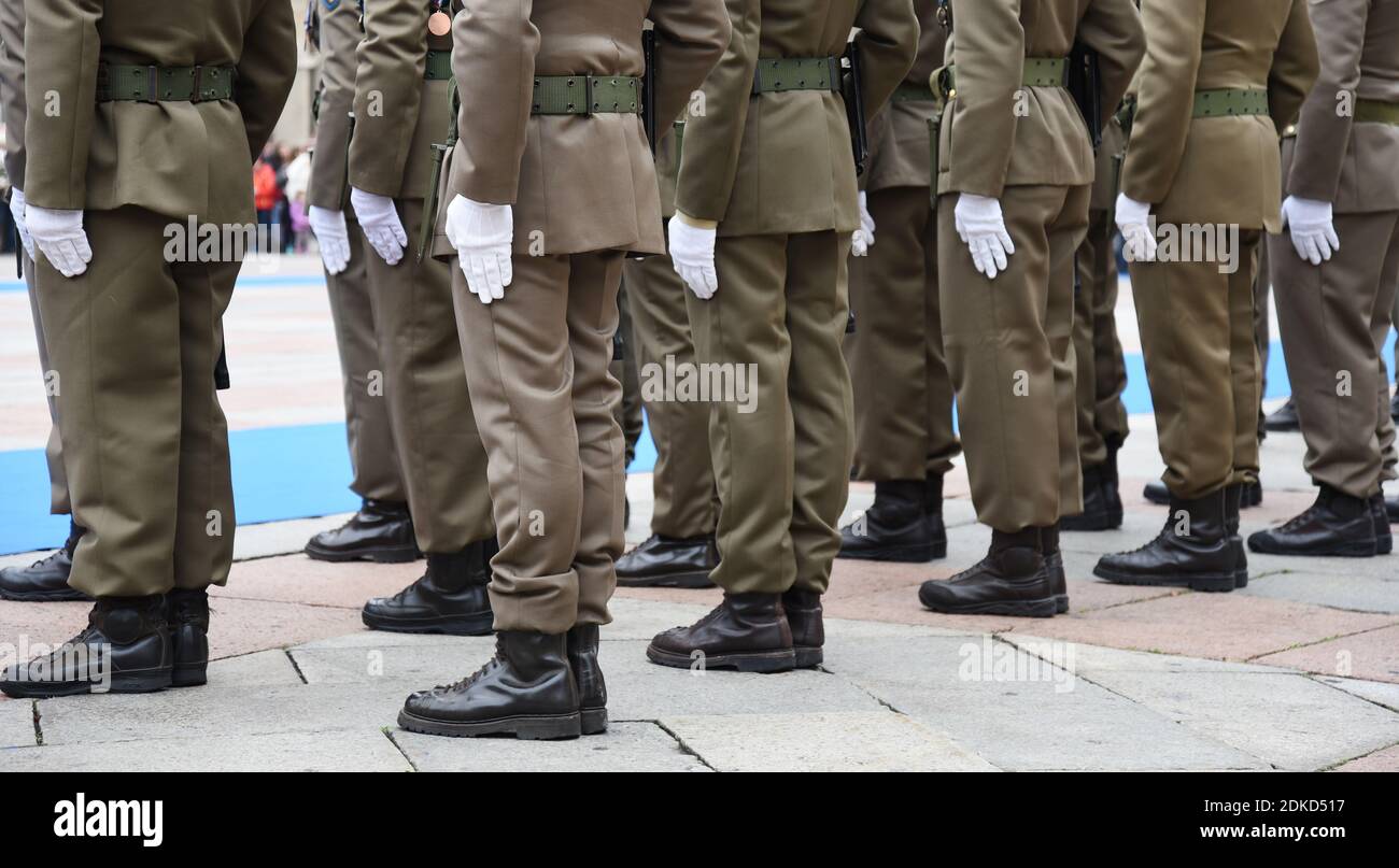 Soldiers lined up in the city square before performing the ceremony ...