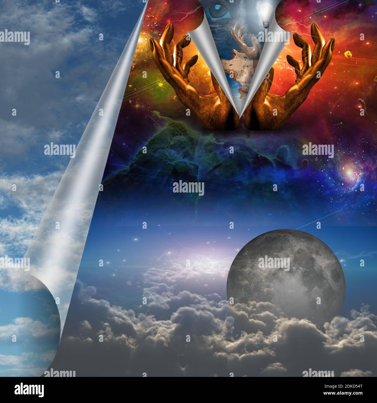 Surrealism. Hands of God in the sky. 3D rendering Stock Photo - Alamy