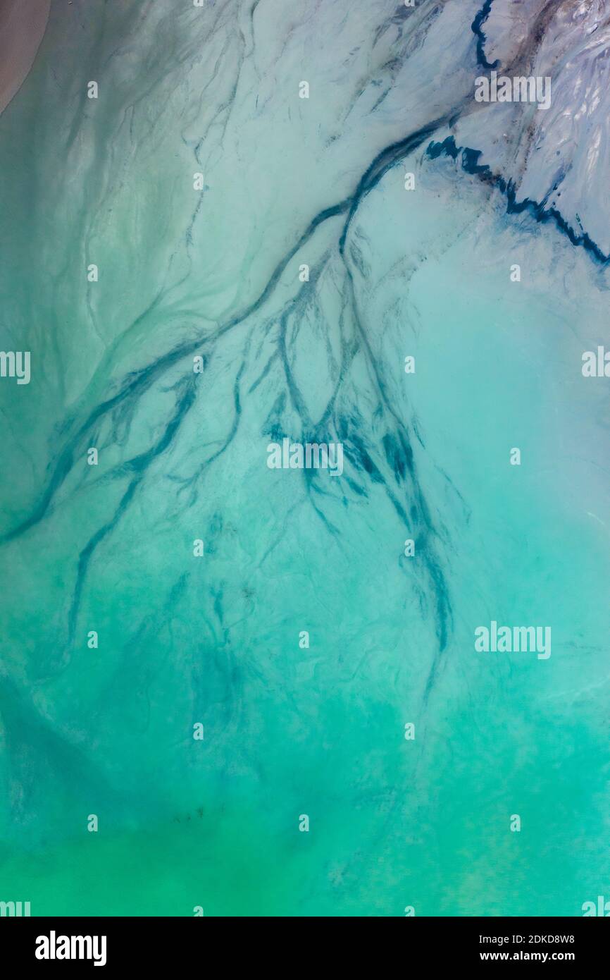 Aerial view of the famous red mud disaster site, abstract lines ...