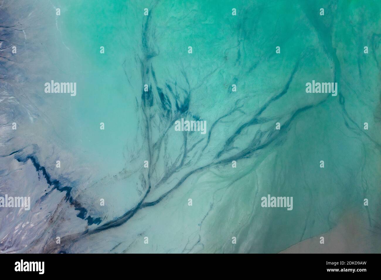 Aerial view of the famous red mud disaster site, abstract lines ...