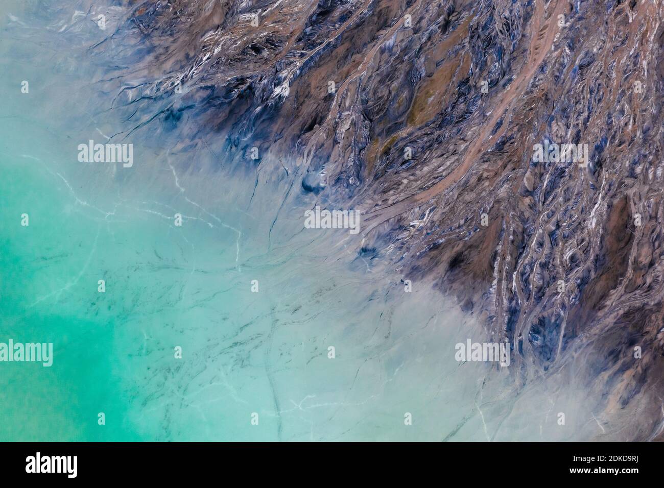 Aerial view of the famous red mud disaster site, abstract lines ...