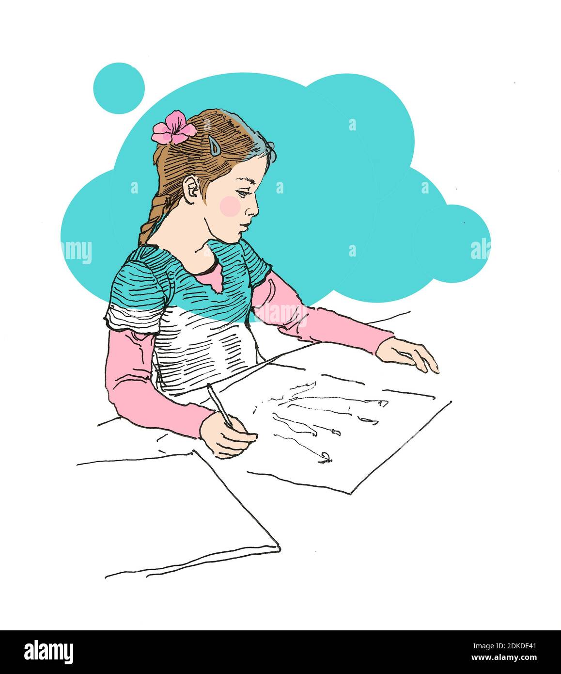 Small girl drawing on paper lineart drawing concept Stock Photo - Alamy
