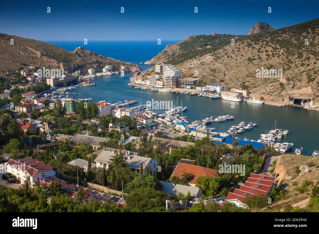 Ukraine, Crimea, View of Balaklava Bay, on the far right is the ...