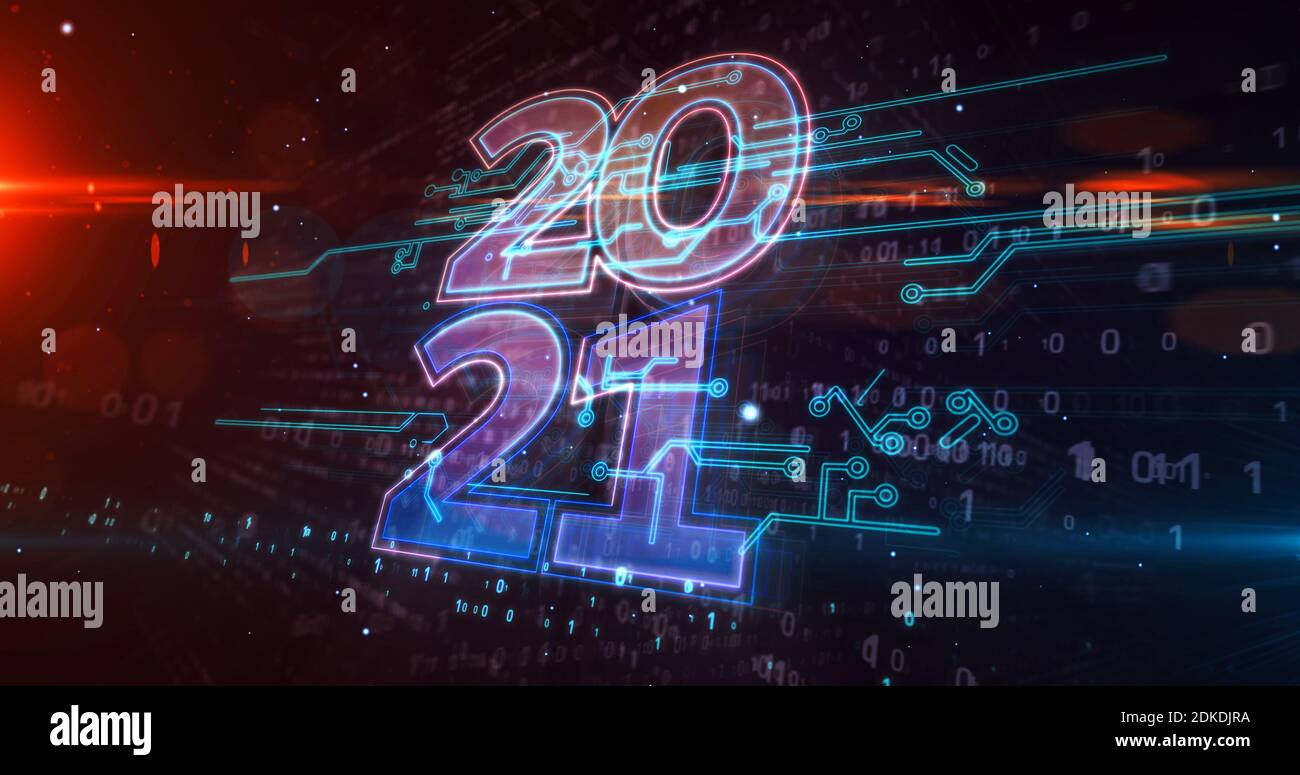 2021 year new digital design concept. Futuristic abstract 3d rendering ...