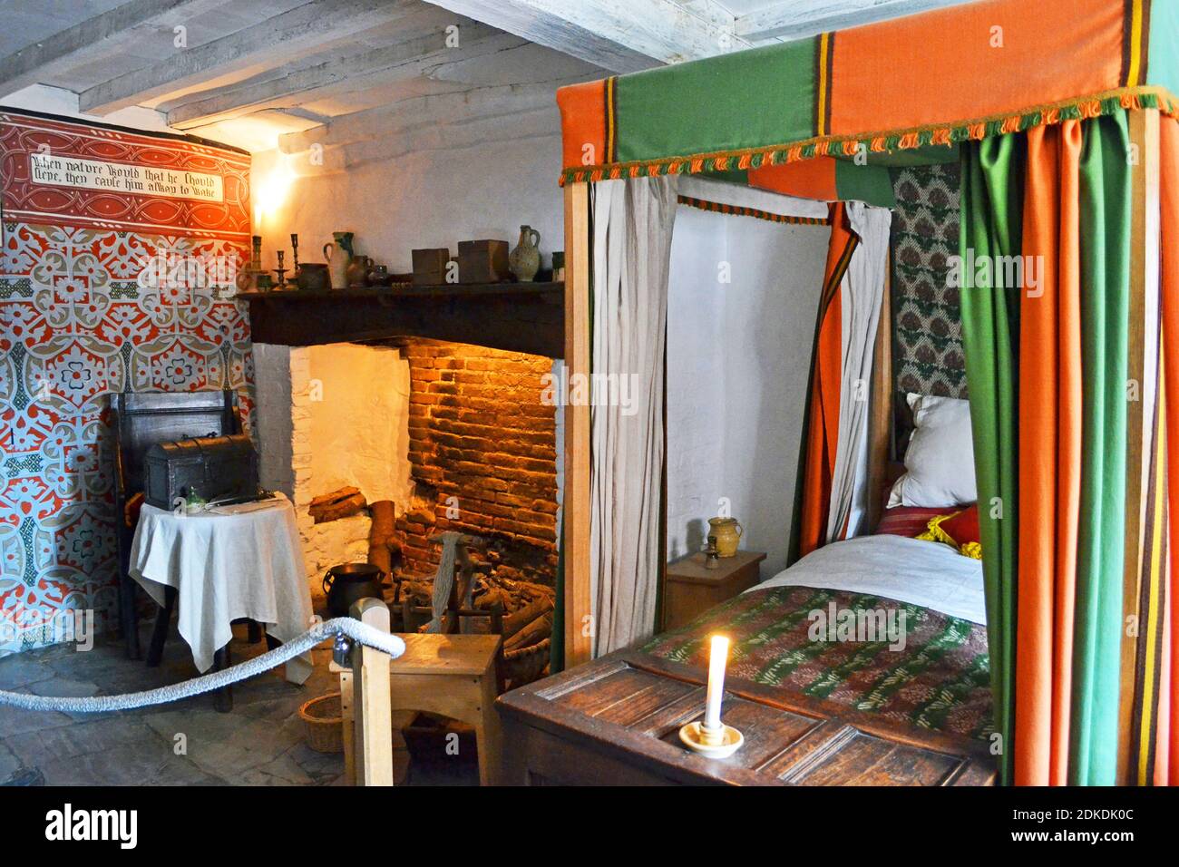 Shakespeare's Birthplace bedroom, with four poster bed, drapes, and ...
