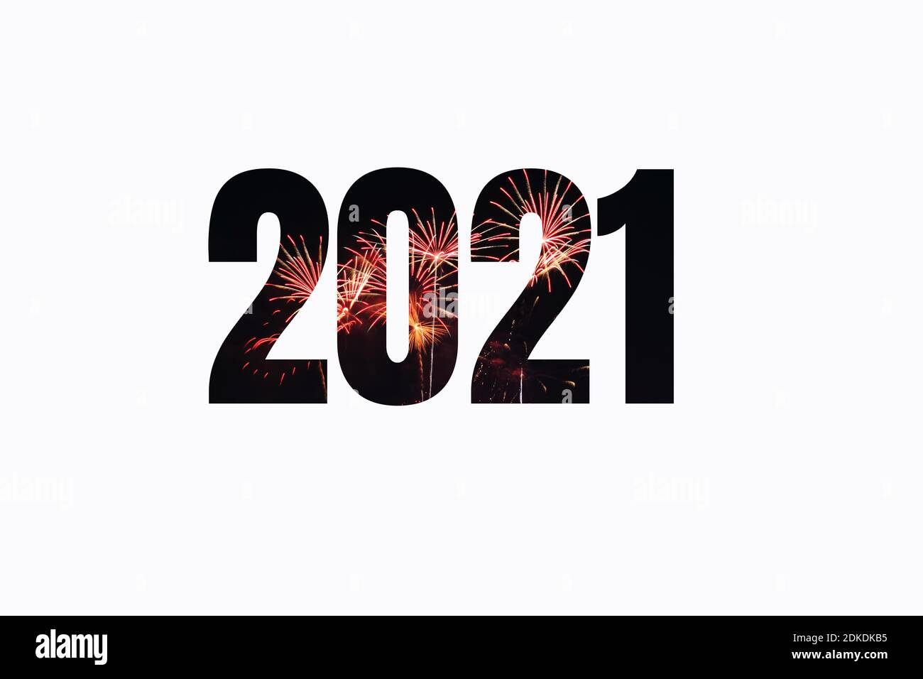 2021 Number with firework behind white frame Stock Photo - Alamy