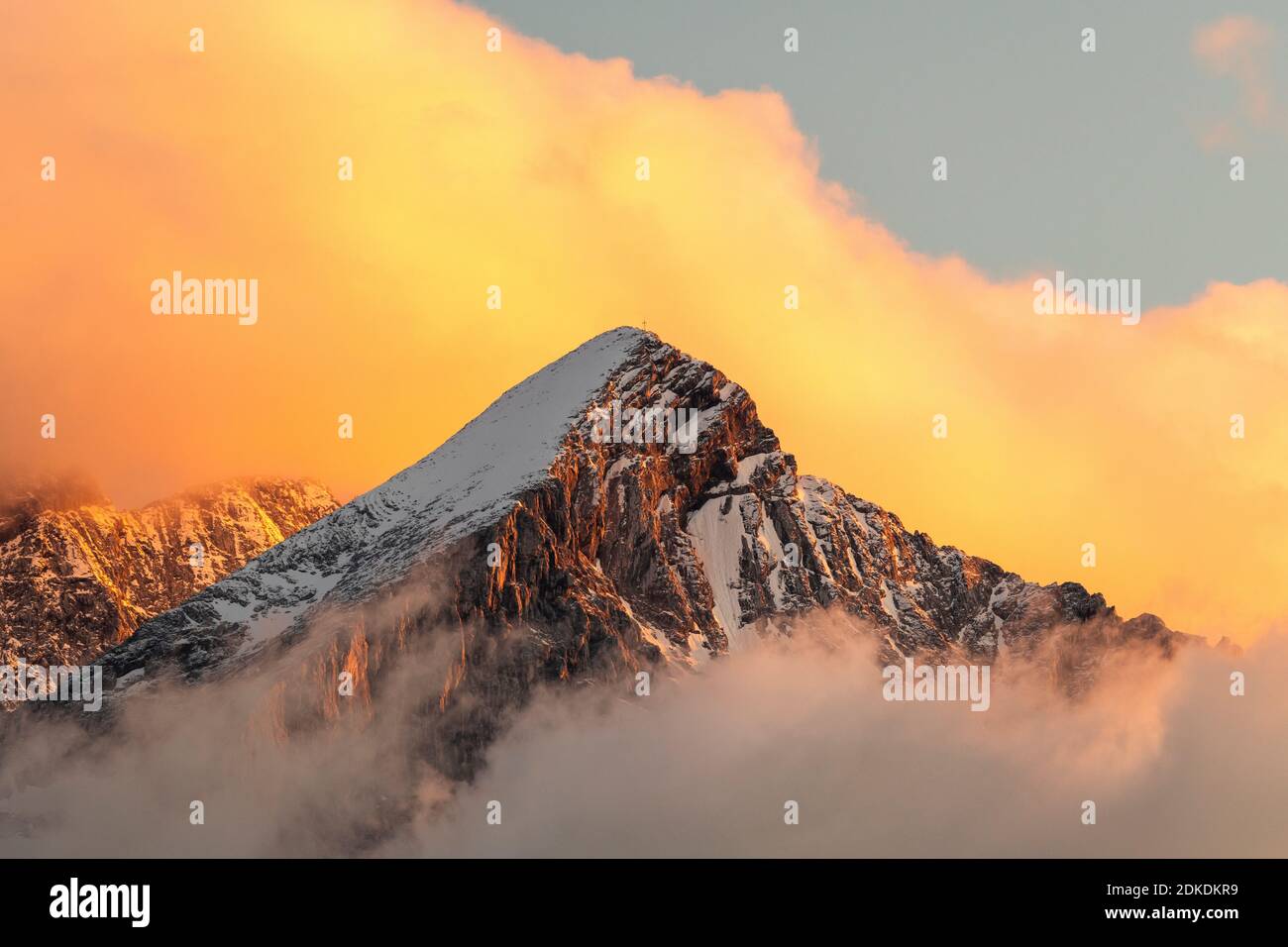 The alpine seats (2628m) in the sunset, during alpine glow and with a ...