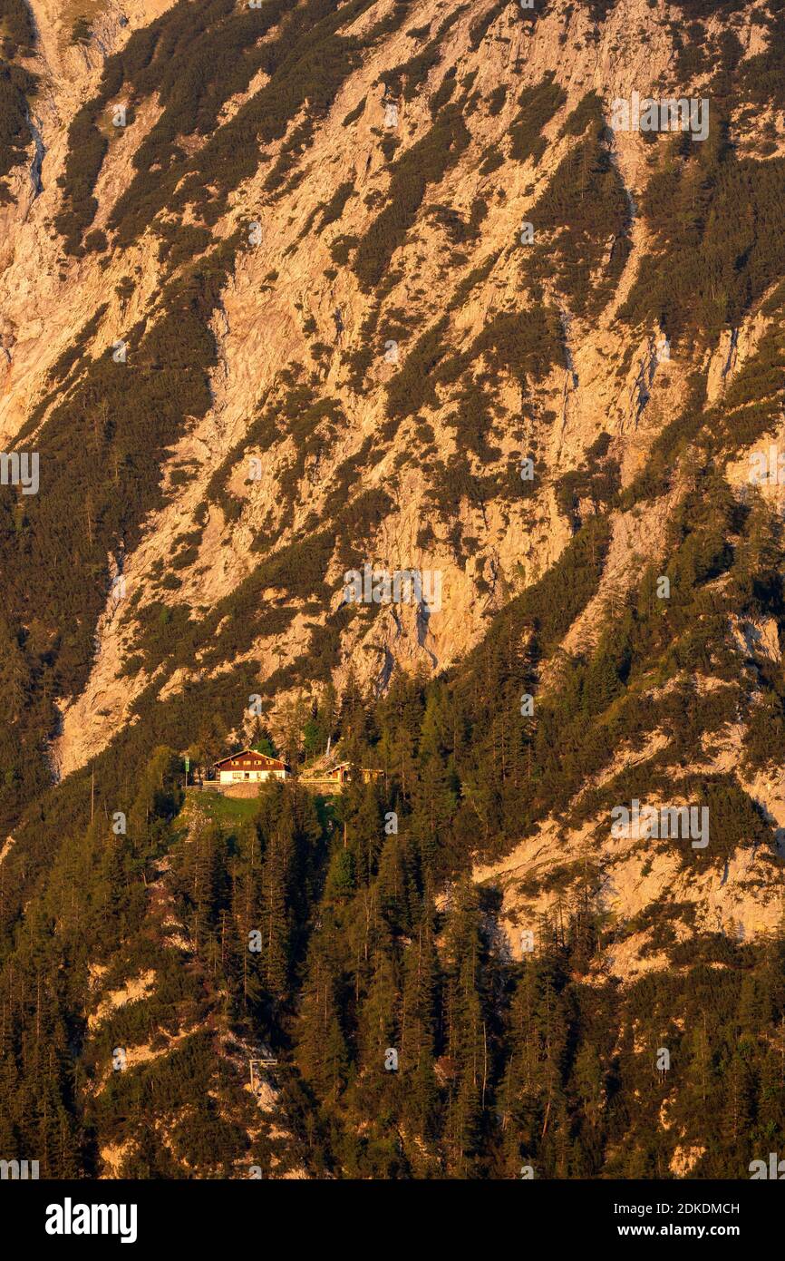 The Mittenwalder Hütte in the Karwendel above Mittenwald in the warm ...