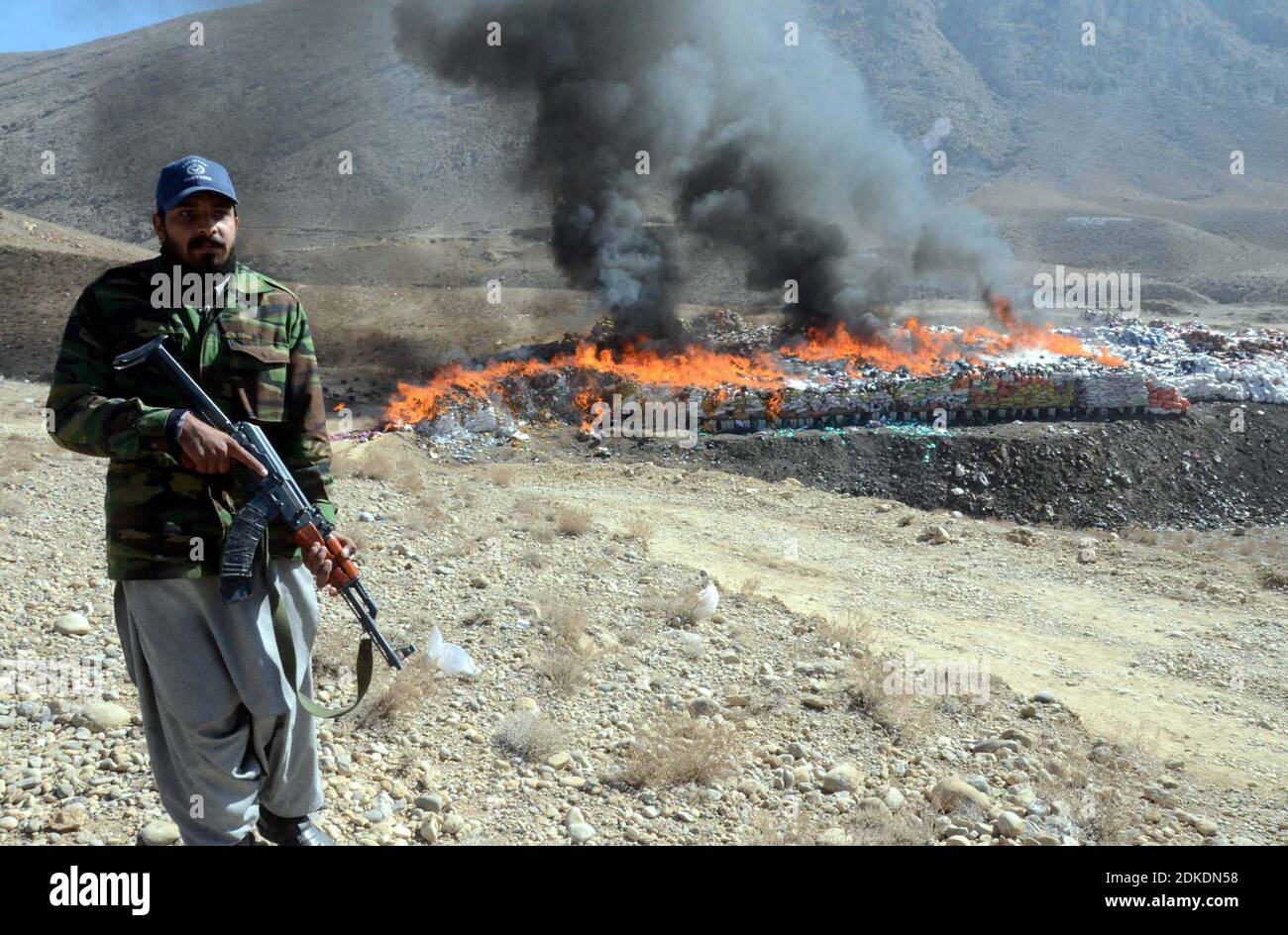View of burning pile of confiscated drugs during Drug Burning ceremony ...