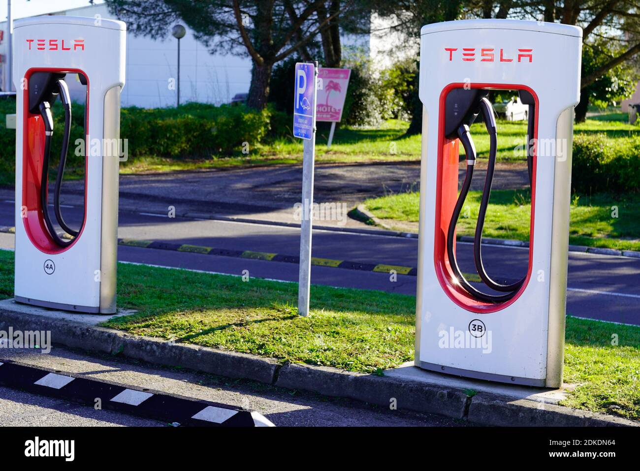 Bordeaux , Aquitaine France - 11 21 2020 : tesla logo and text sign on ...