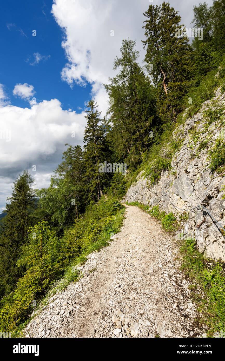 The hiking trail / climb to the Mittenwalder Hütte above Mittenwald in ...