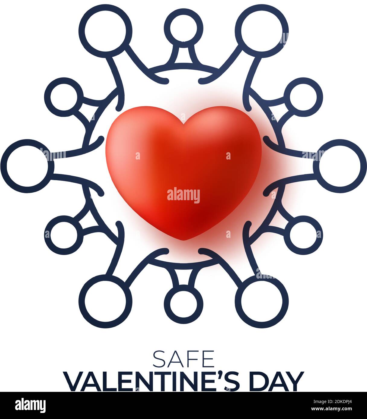 Safe valentine day concept. Red valentine love heart and outline ...