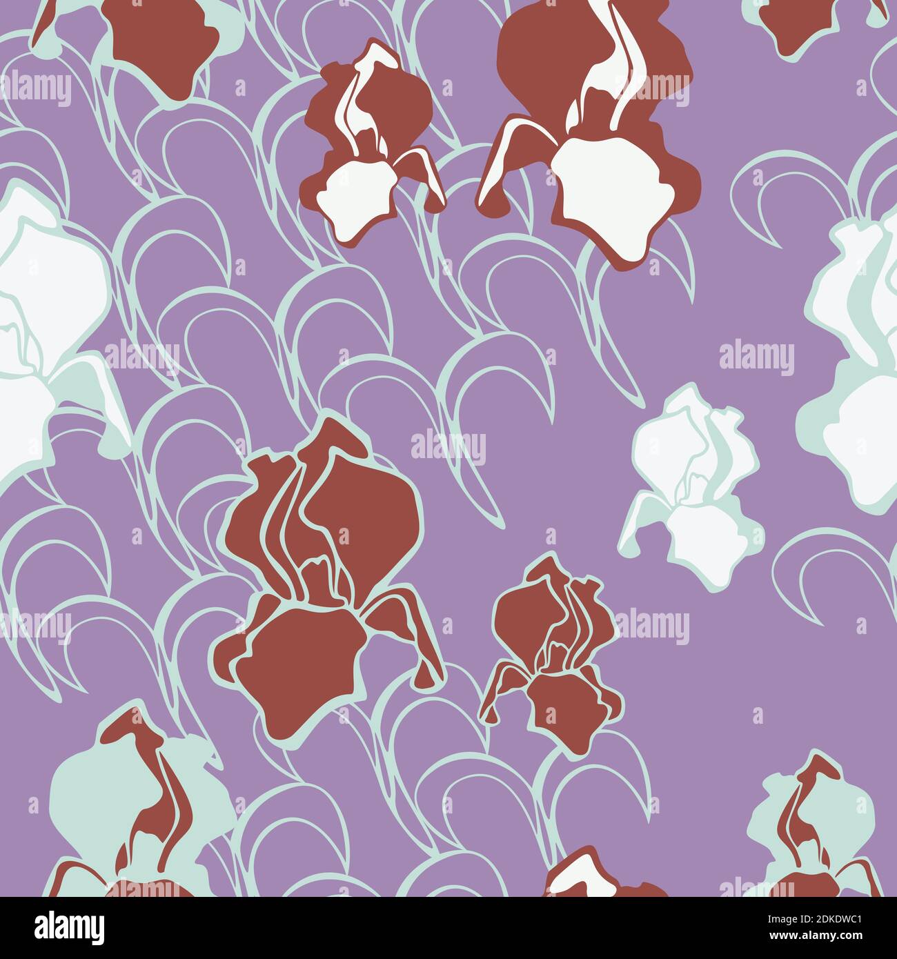 Vector seamless pattern with iris flowers on violet background ...