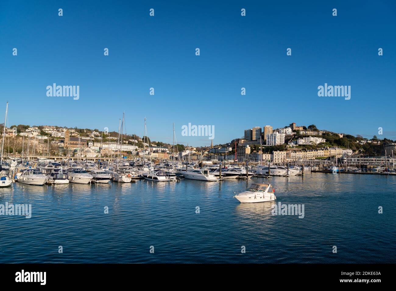 Torquay Devon boats and yachts in beautiful weather blue sky and sea ...
