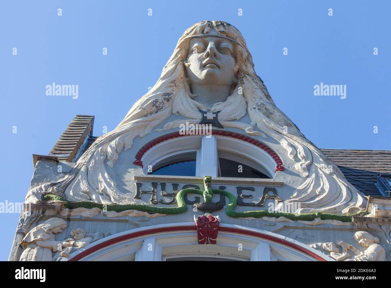 Figure Hygiea, Greek goddess of health, Art Nouveau gable in ...