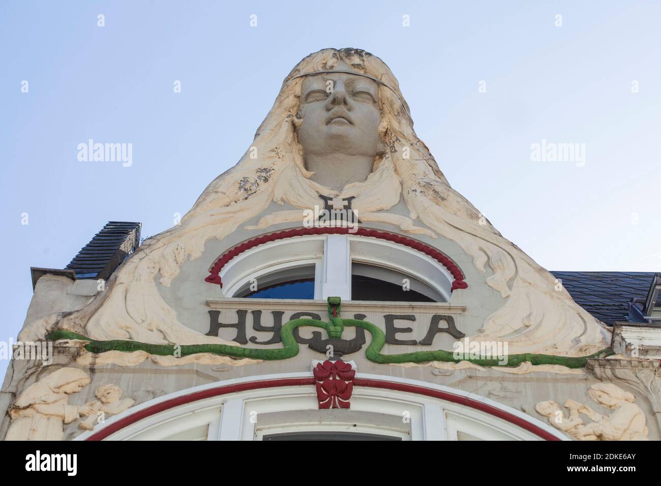 Figure Hygiea, Greek goddess of health, Art Nouveau gable in ...