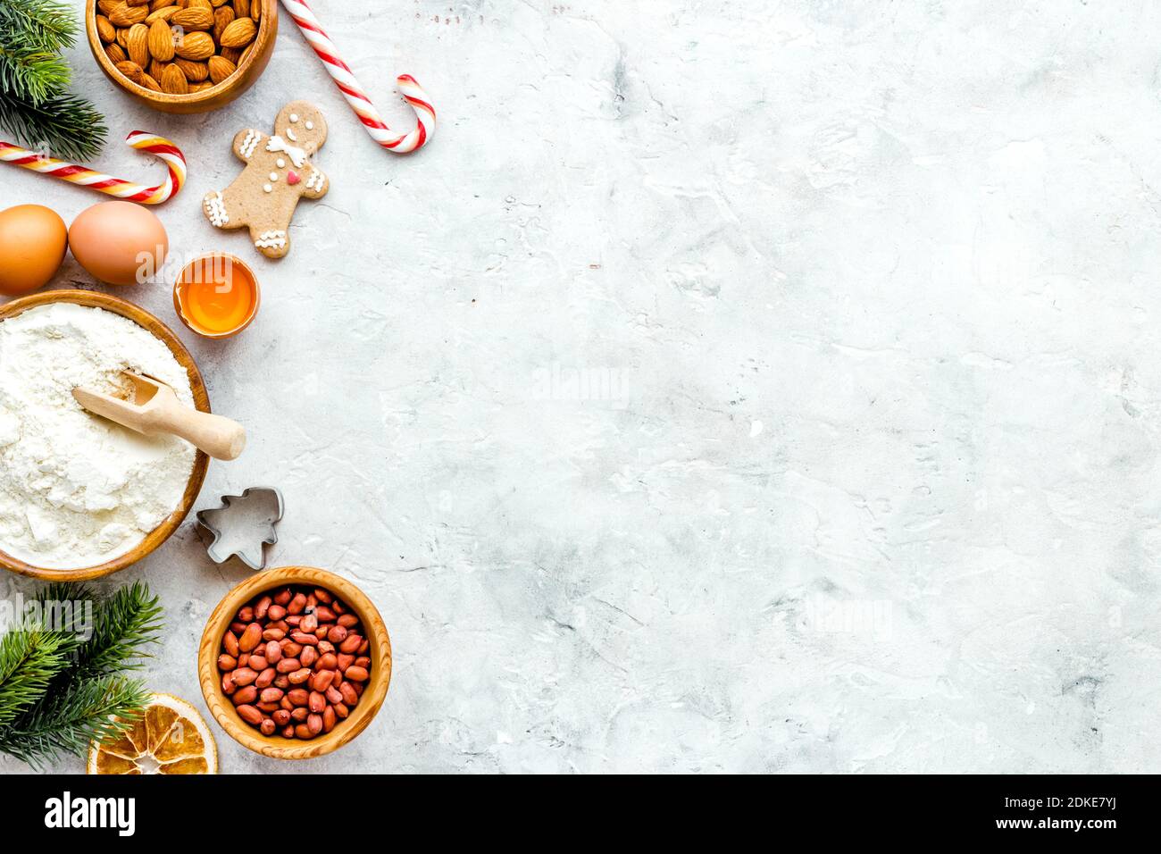 Christmas cooking background with gingerbread cookies, overhead view ...