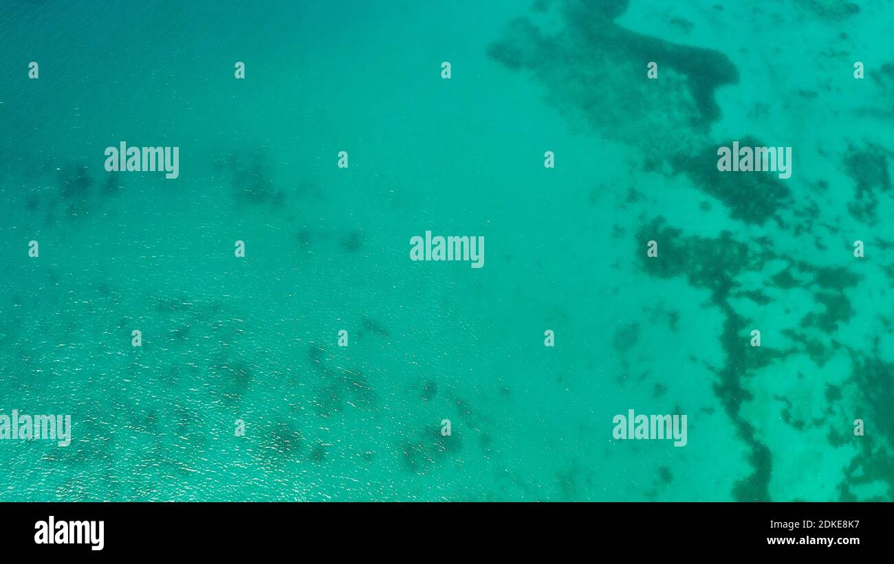 Sea water surface in lagoon, copy space for text, aerial view. Top view ...