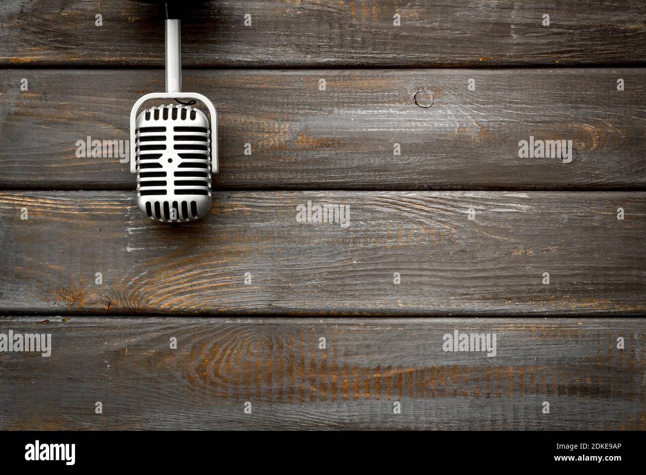 Flat lay of retro classic microphone with space for text Stock Photo ...