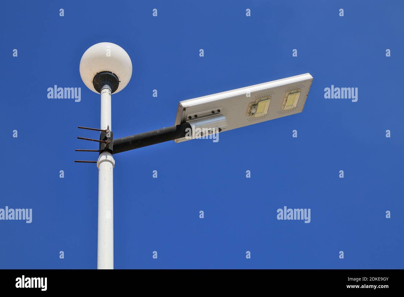 Round lamp set with solar panel installed in the corridor, ready to use ...