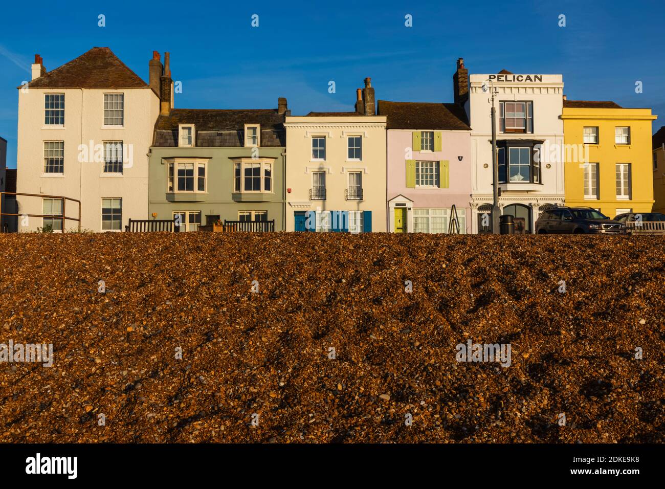 England, Kent, Deal, Colourful Seafront Residential Housing with Beach ...