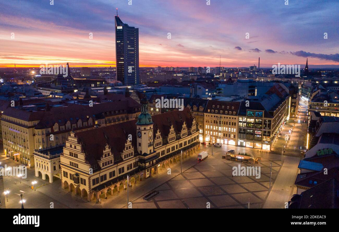 Leipzig, Germany. 14th Dec, 2020. The market place with the Old Town ...