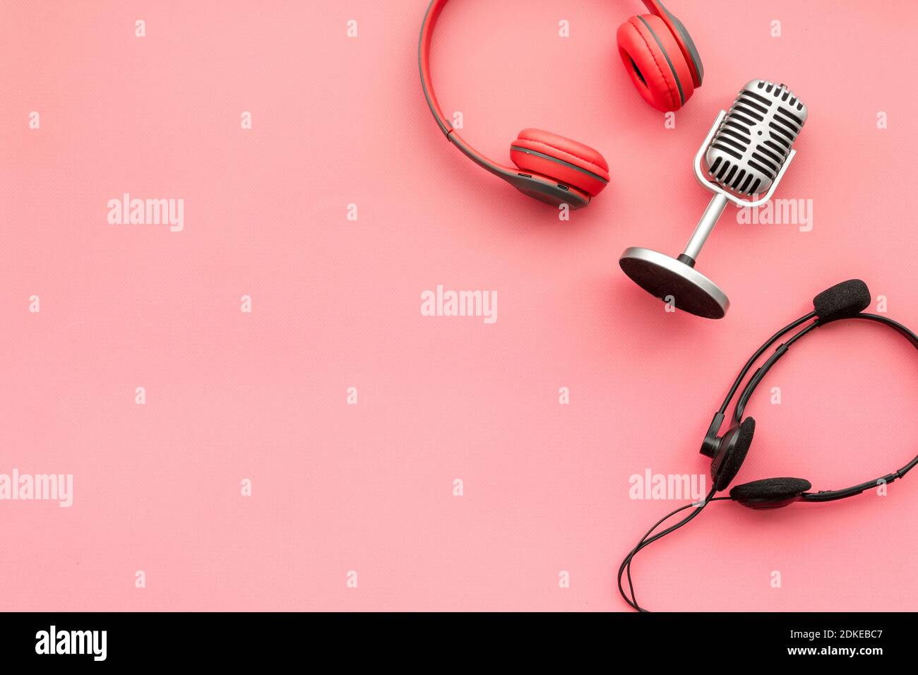 Recording with professional headphones and microphone, top view Stock ...