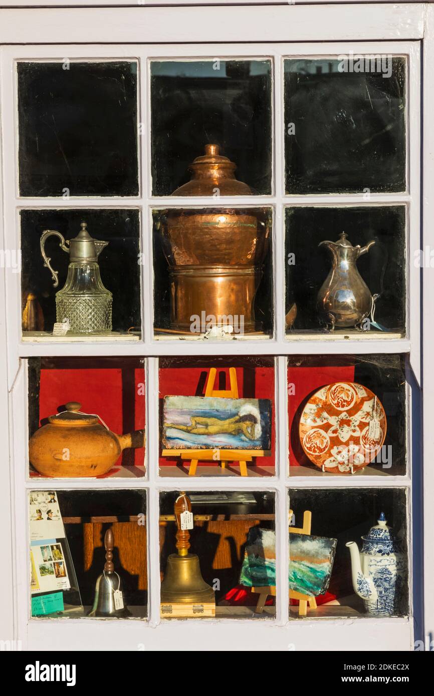 England, East Sussex, Battle, High Street, Antique Shop Window Display ...