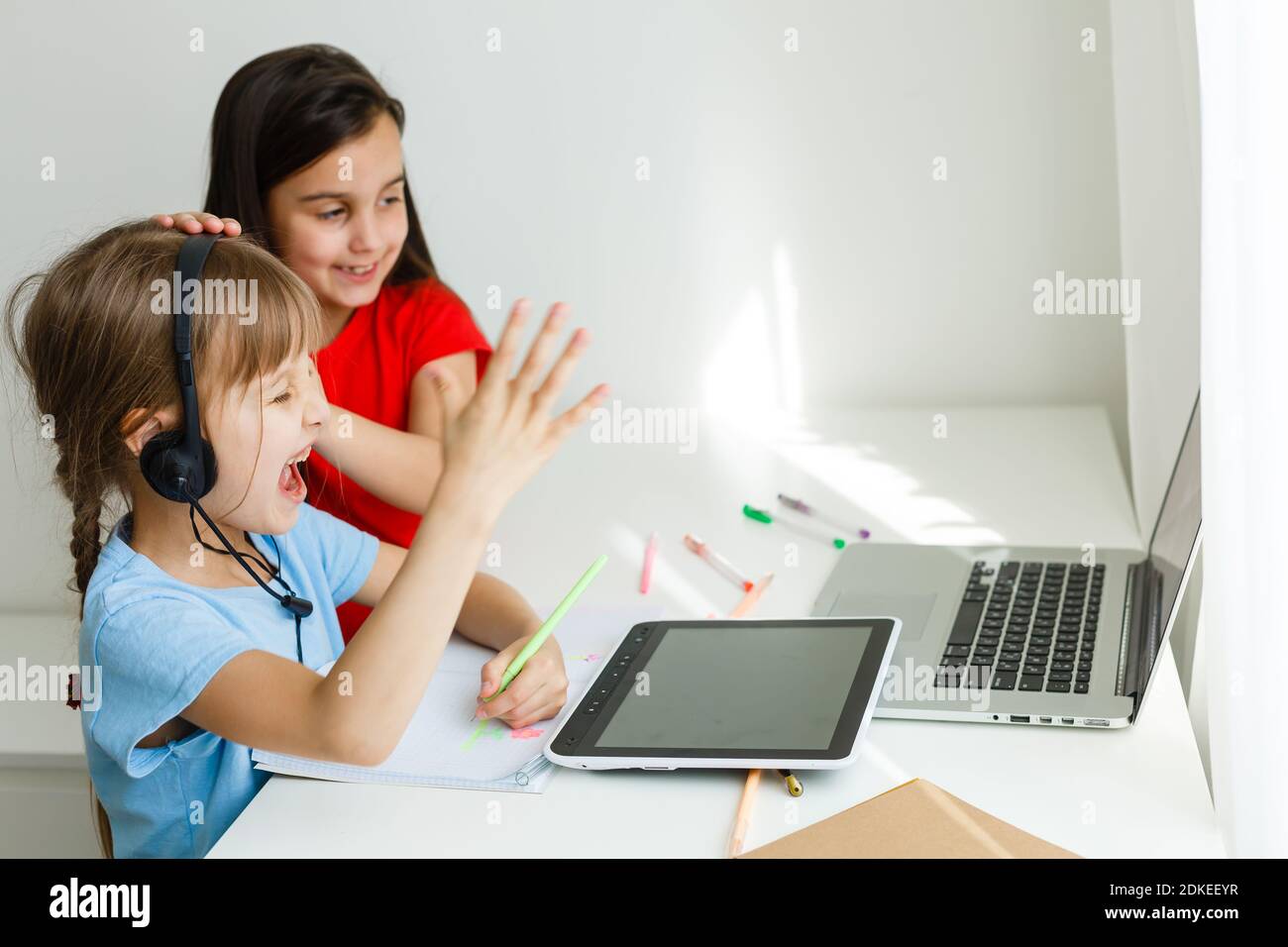 Learning from home, Home school kid concept. Little children study ...