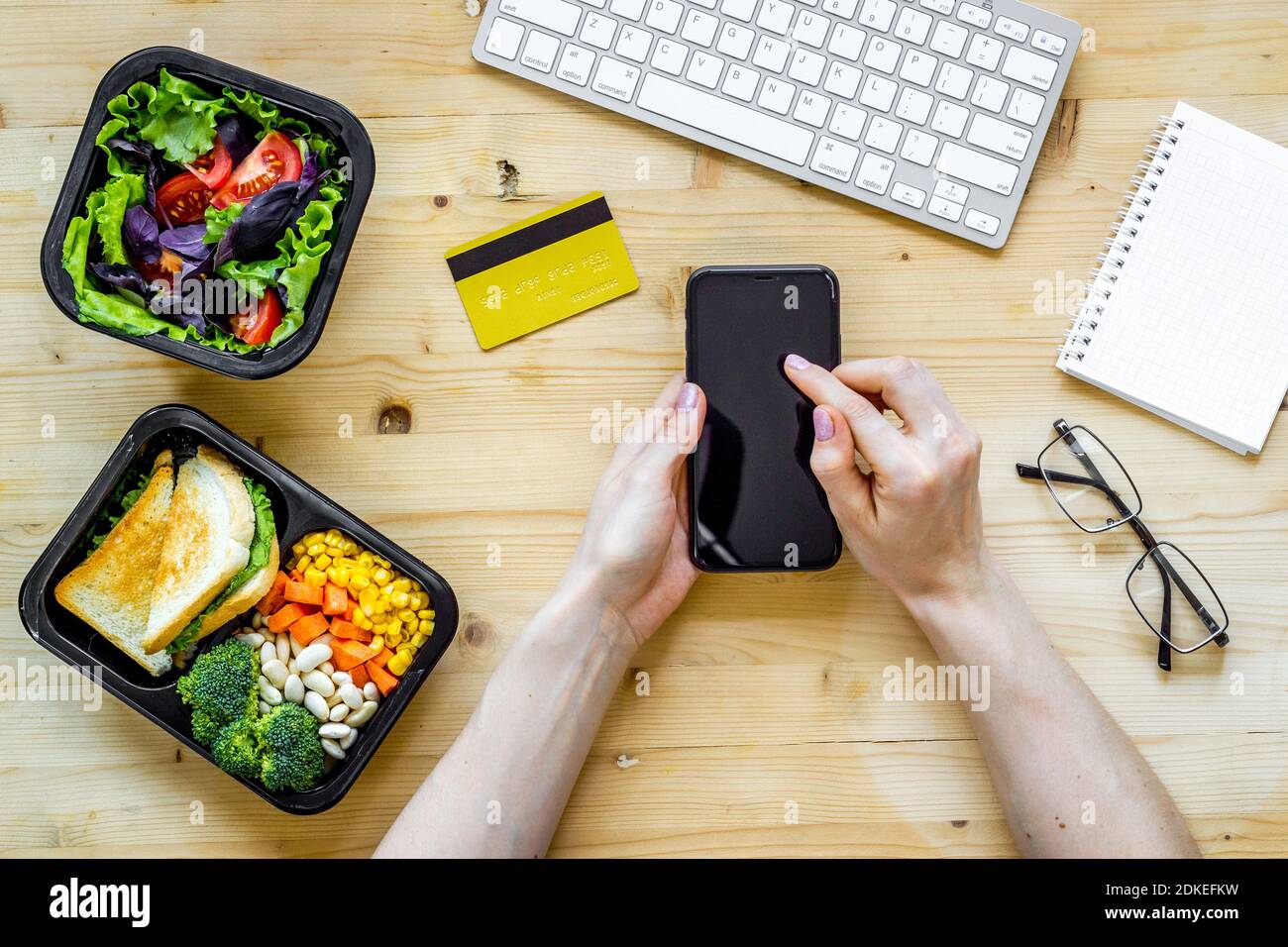 Food delivery online with mobile phone. Restaurant ordering Stock Photo ...