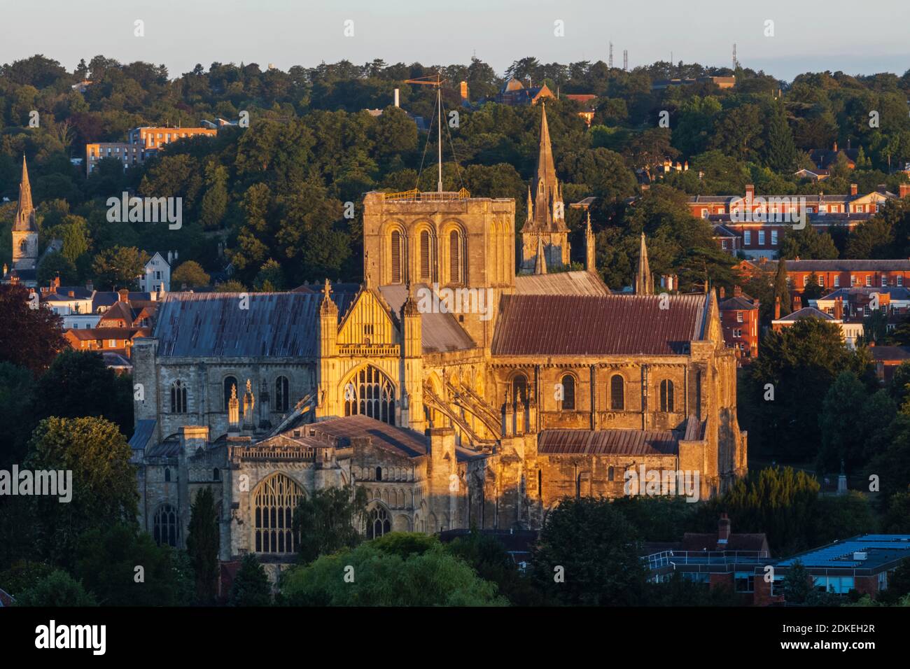 England, Hampshire, Winchester, City Skyline and Cathedral Stock Photo ...