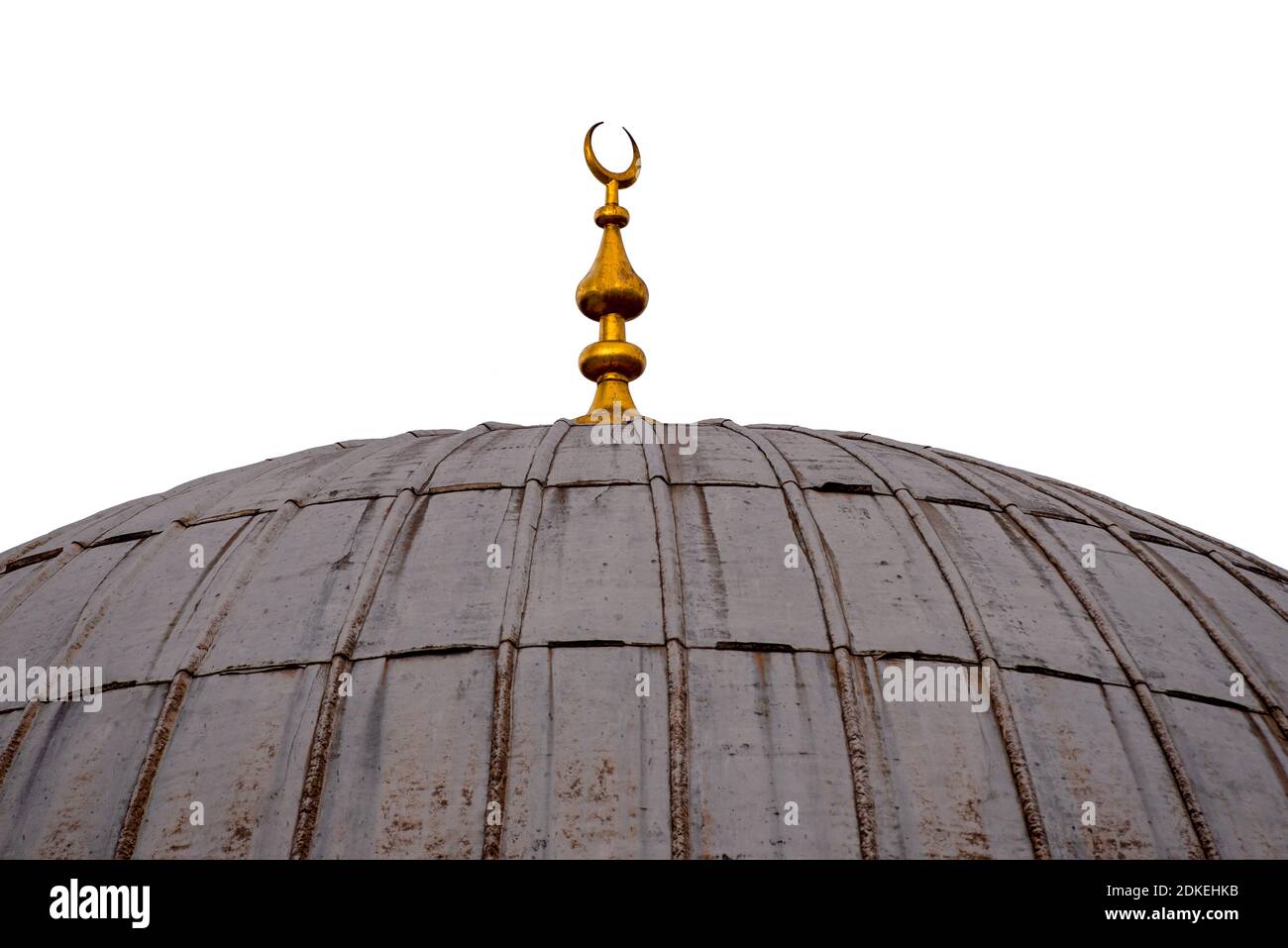 Rustic dome of an old mosque with a crescent, isolated on white ...