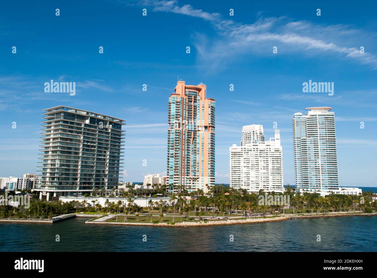 The skyline of Miami South Beach and a waterfront park (Florida Stock ...