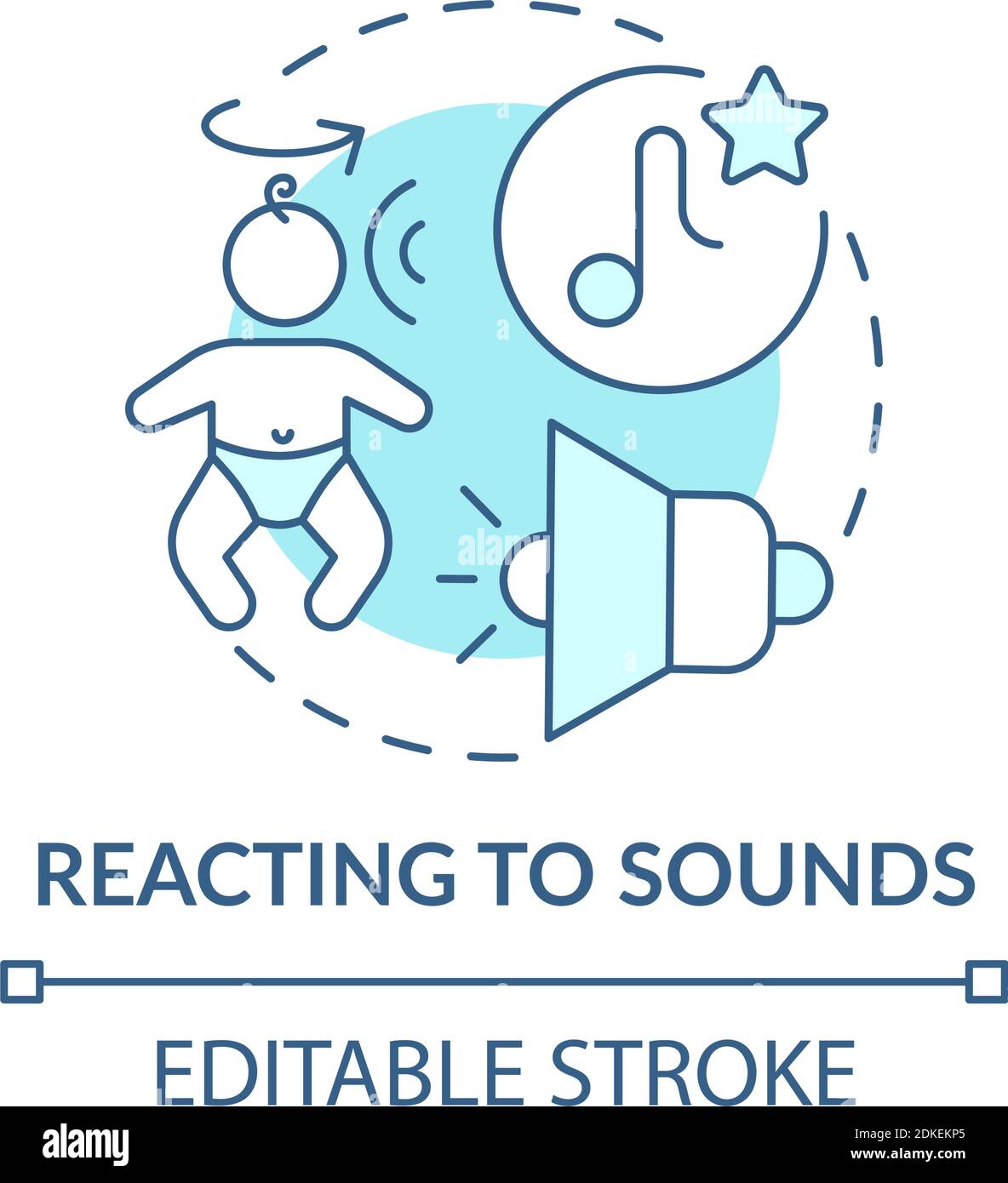 Reacting to sounds turquoise concept icon. Baby hearing noise and ...
