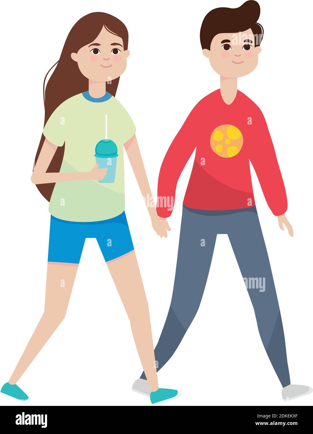 happy young couple walking icon over white background, colorful design ...