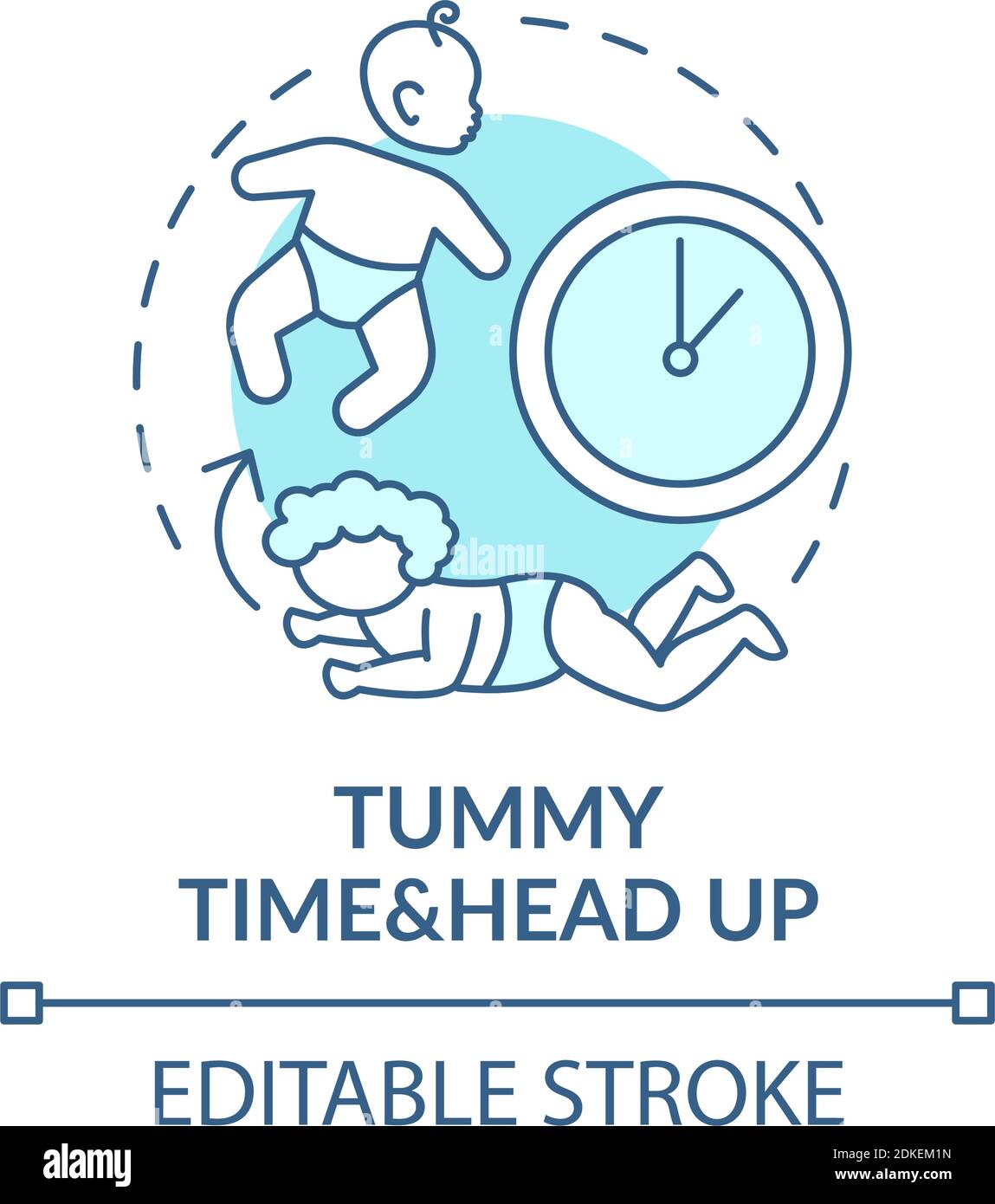 Tummy time and head up turquoise concept icon. Baby crawling. Newborn ...