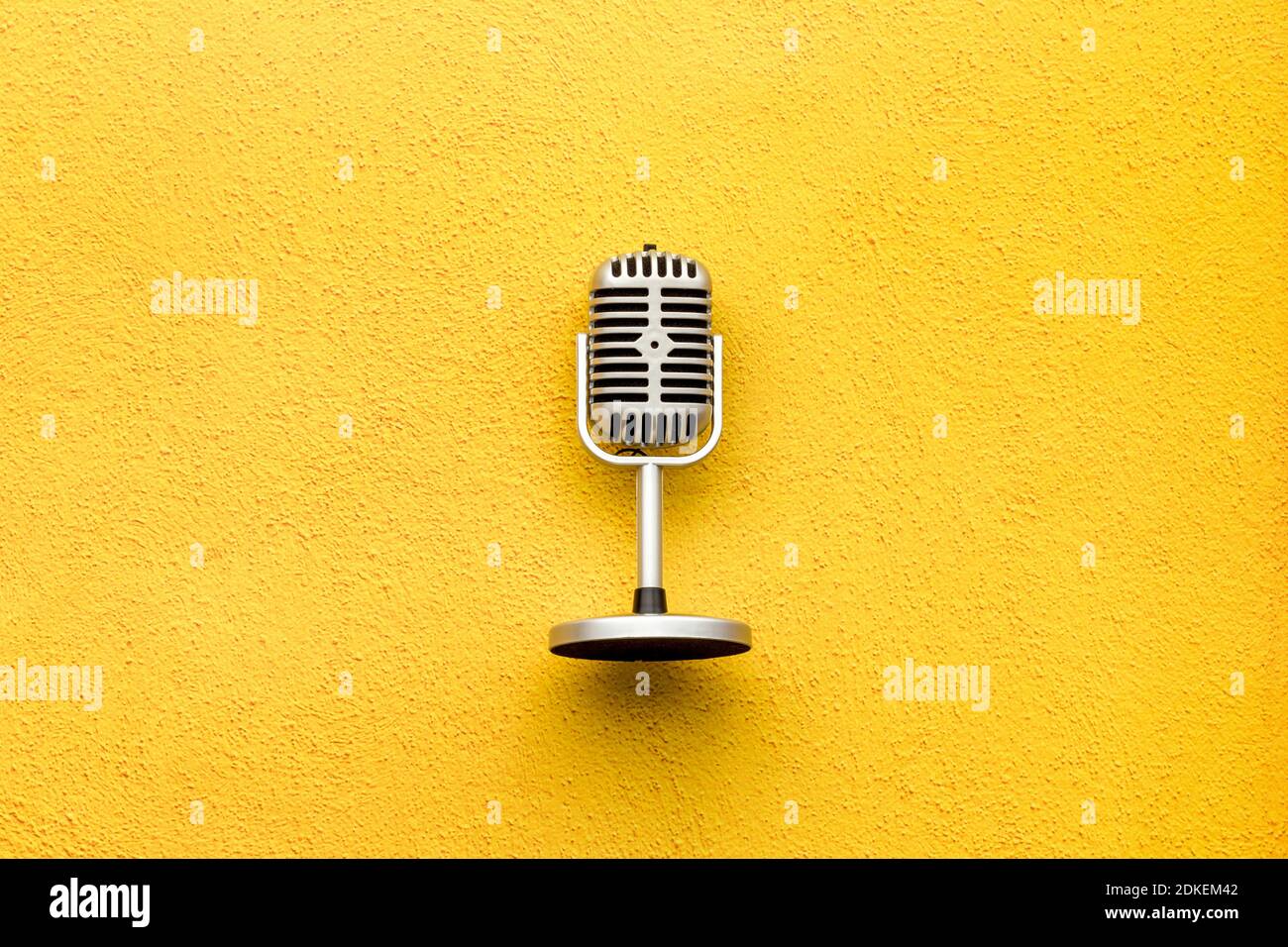 Flat lay of retro classic microphone with space for text Stock Photo ...