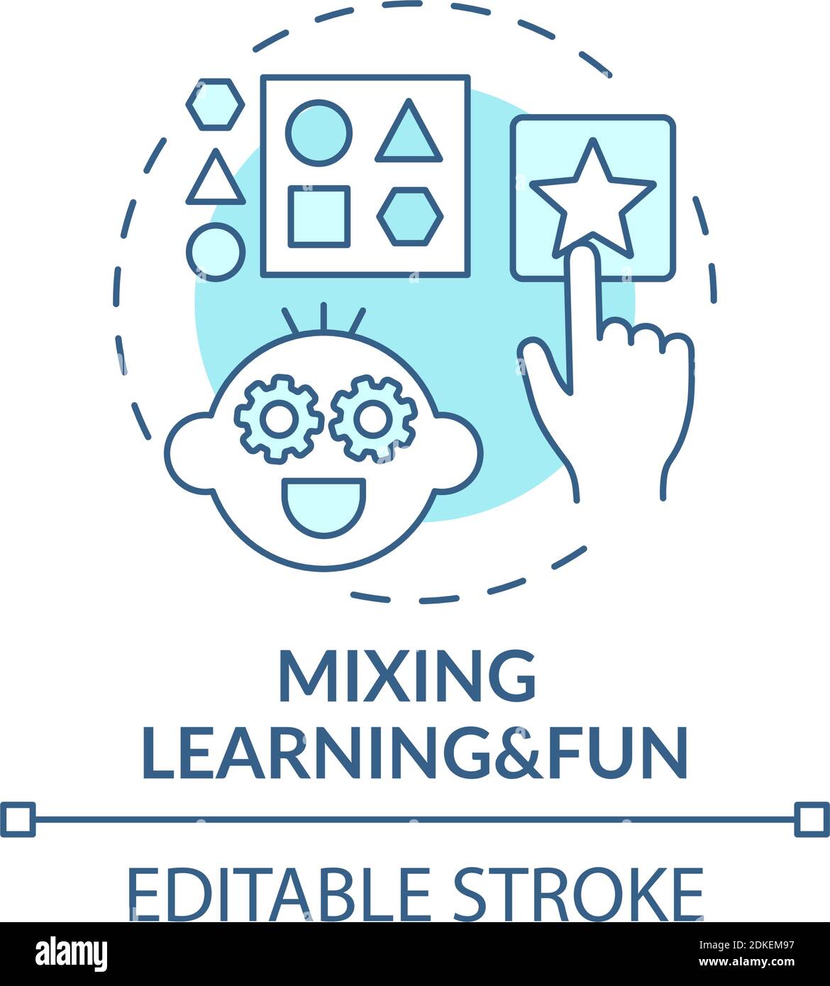 Mixing learning and fun turquoise concept icon. Educational activity for toddler. Early ...