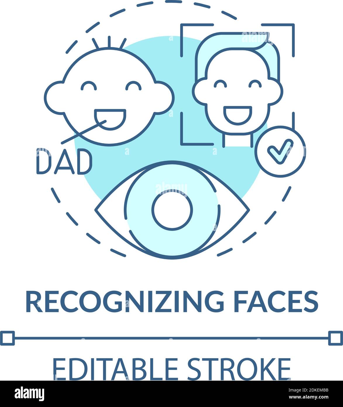Recognizing faces turquoise concept icon. Baby look at dad ...