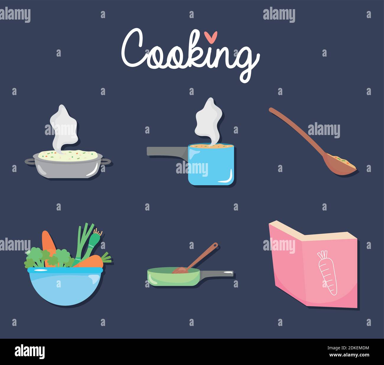 recipe book and cooking elements collection over blue background ...