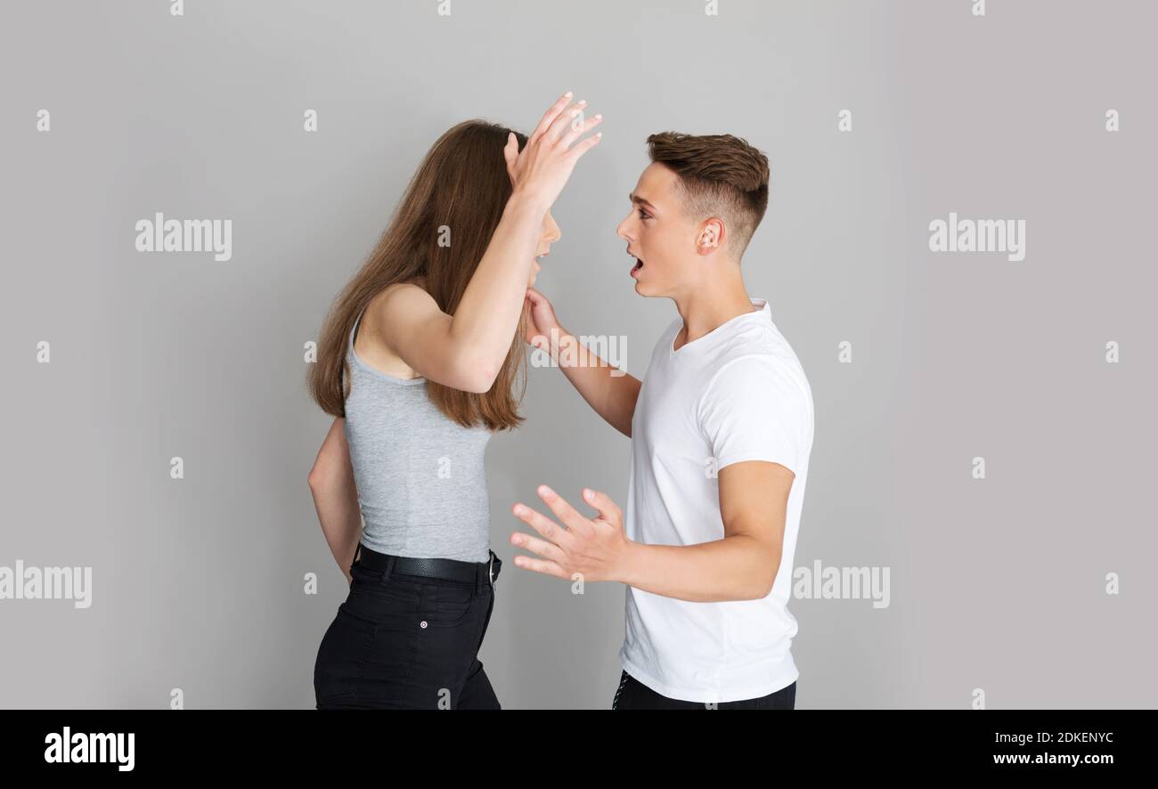 Woman point finger at man argue hi-res stock photography and images - Alamy