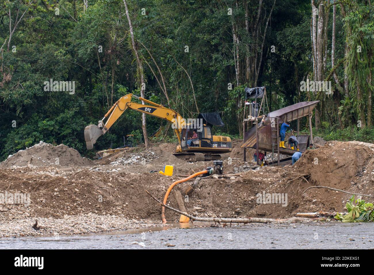Small scale gold mining on the bank of the Rio Nangaritza in the ...